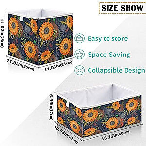 visesunny Closet Baskets Sunflower Wild Flower Storage Bins Fabric Baskets for Organizing Shelves Foldable Storage Cube Bins for Clothes, Toys, Baby Toiletry, Office Supply