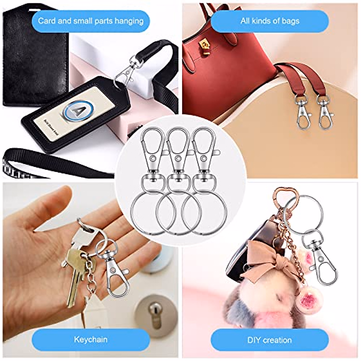 104PCS Swivel Snap Hooks with Key Rings, Metal Lobster Claw Clasp, Keychain Rings for Crafts 1.25inch/32mm