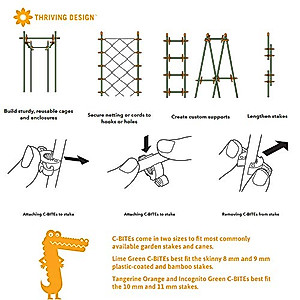 C-BITE Garden Clips Customizable, Reusable, and Strong Connections to Metal or Bamboo Stakes. Create Custom Support Solutions Clips Build Sturdy Tomato Cages, Climbing Vine Trellis (Lime)