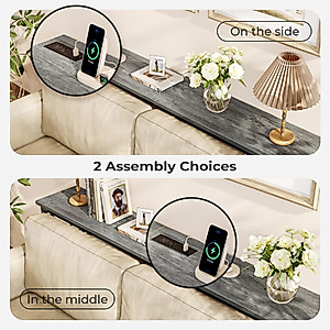 SUPERJARE 70 Inch Console Table with Outlet, Extra Long Sofa Table with Charging Station, Couch Table Behind Sofa, Foyer Tables for Entryway, Living Room - Gray