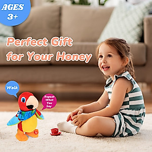 Hopearl Talking Parrot Repeats What You Say Walking Electric Interactive Animated Toy Speaking Plush Buddy Gifts for Toddlers Birthday Festival Holiday, 8''
