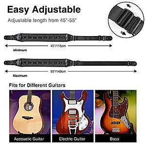 LEKATO Bass Guitar Strap for Heavy Bass and Guitars with 3.5” Wide Bass Guitar Strap Padded Thickened Foam Bass Strap Adjustable Length from 45" to 55" Bass Guitar Straps with 2 Strap Locks & 6 Picks