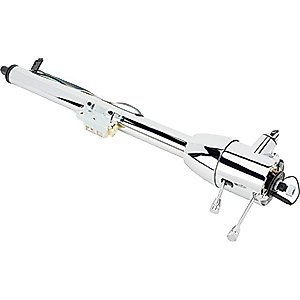 Universal GM Tilt Steering Column, 30" Chrome Finish, Floor Shift, 5-Position Tilt, Integrated Turn Signal & Hazard Switch, Compatible with '69-'94 GM Specs, Includes Ignition, Keys, & Billet Levers