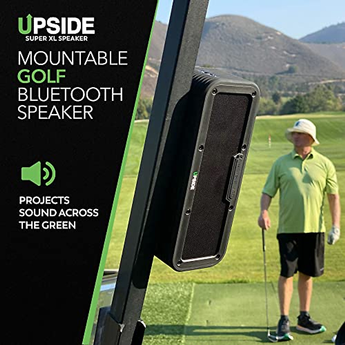 Upside Golf Magnetic Bluetooth Speaker for Golf Cart - Super XL PRO Waterproof Sound System - Mountable Golf Cart Speaker - Awesome 120+ Foot Wireless Range - Rechargeable 15 HR Battery Life