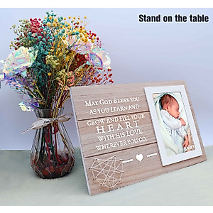 NZY Baptism Gift from Godfather Godmother-Blessing Gift-May God Bless You as You Learn and Grow-Christening Keepsake-Milestones Dedication Gift-Wood Picture Frame Photo Frame for 6''×4'' Photo