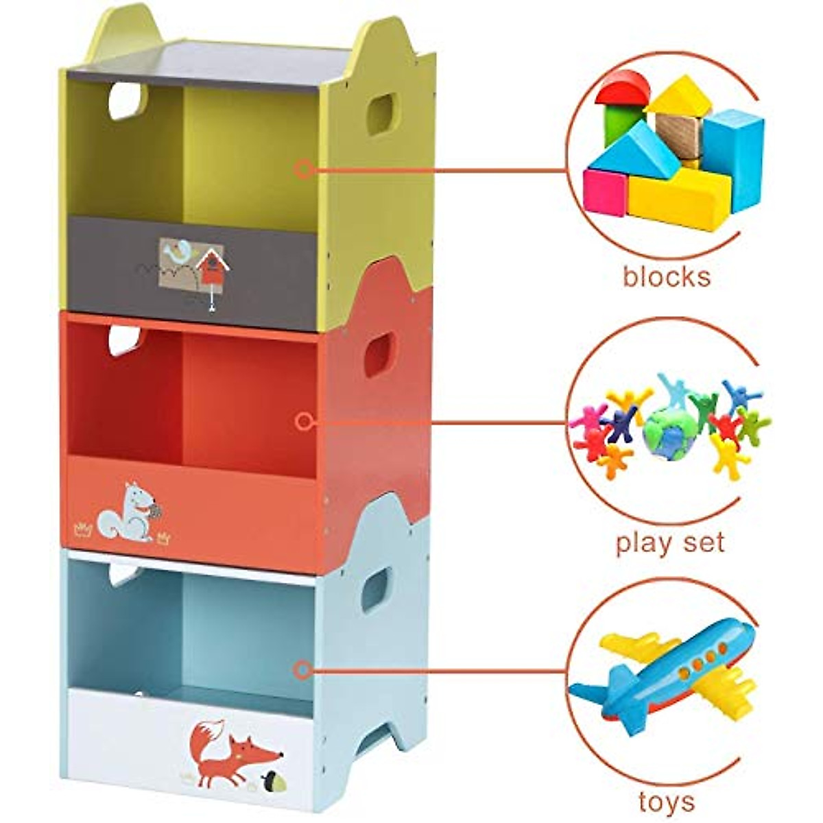 labebe - Storage Bins, Toy Wooden Storage Cubes Box, Kid Toy Organizer and Storage for 1-5 Years Old, 3 Toy Stacking Bins, Cube Useful Stackable Storage Bins, Toy Box Container as Birthday Gift - Fox