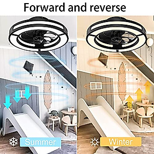 Ohniyou Ceiling Fan with Lights Remote and APP Control,19'' Flush Mount Low Profile Fan,Smart Ceiling Fan with Dimmable LED Night Light Reversible Blades Timing, Enclosed Fan for Bedroom,Living Room