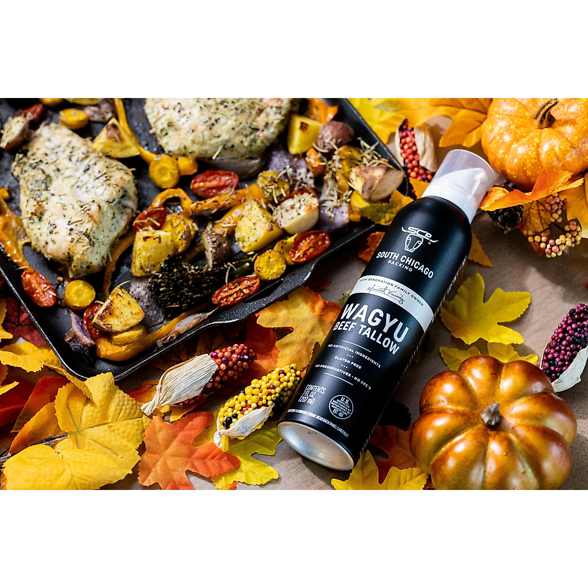 South Chicago Packing Wagyu Beef Tallow Spray, Keto and Paleo Diet Friendly, Umami-Rich, Flavorful, Perfect for Sauteing, Stir-frying and Grilling, Nonstick Cooking Oil, 7 Fl Oz