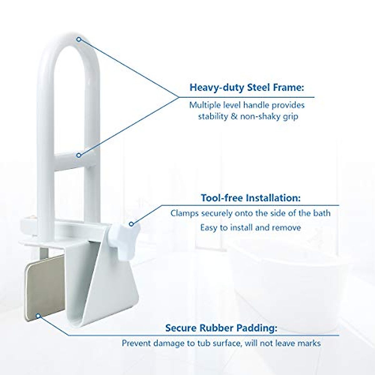 Butizone Bathtub Safety Rail, Medical Adjustable Tub Grab Bar Handle Clamp Safety Handrail Support for Seniors and Elderly