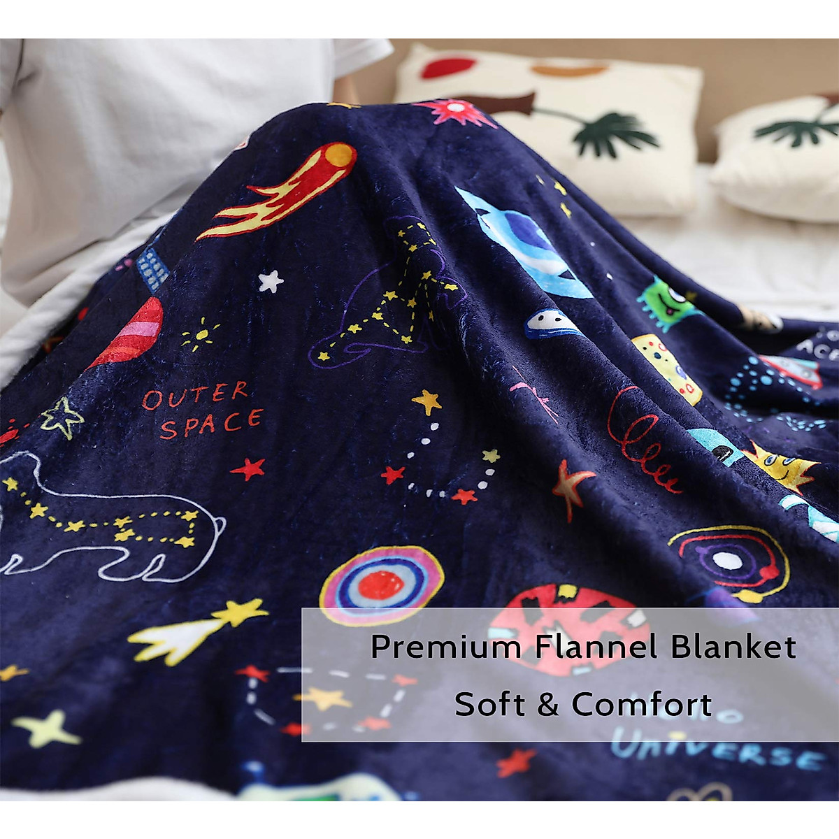 Space Adventure Astronaut Planet Rocket Spacecraft Throw Blanket Soft Lightweight Flannel Fleece Blanket for Baby Kids Youth Adult (Space, 50"x60")