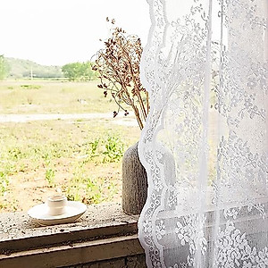 YJ YANJUN White Sheer Curtains 54 inch Length 2 Panels Set Retro Rustic Cottage Core Floral Lace Panels for Small Window Bathroom Kitchen Spa Office 52 x 54 Inch White