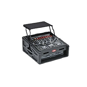 SKB Cases 1SKB-R102 10x2 Roto Rack/Mixer Console, 10U Slanted Rackmount on top, 2U rackmount in front, Steel Threaded Rails, Hard Lid and Doors, Side Access Ports for Cable Routing