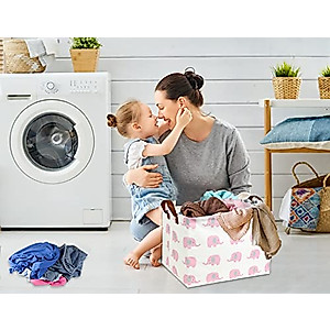 DDBASKET Elephant Baby Basket Pink Nursery Basket Girl Baby Storage Basket Rectangular Cute Kids Toy Storage Bin Organizer Book Shelf Basket Flamingo Room Decor(Pink Elephant)