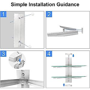 suptek 2 Tiers Glass Floating Shelves, Flat Black Wall Mount Bracket, AV Shelf, Media Shelf for DVD Player / PS4 / Cable Boxes/Game Consoles/Sky Box/TV Accessories, 17.6kg Load Capacity