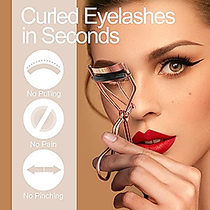 Larbois Eyelash Curler with 5 Extra Refill Pads ＆ Velvet Bag, Professional Eye Lash Curler No Pinching, No Pain and No Pulling, Make up Tool for Perfect Curl in Seconds (Rose Gold)