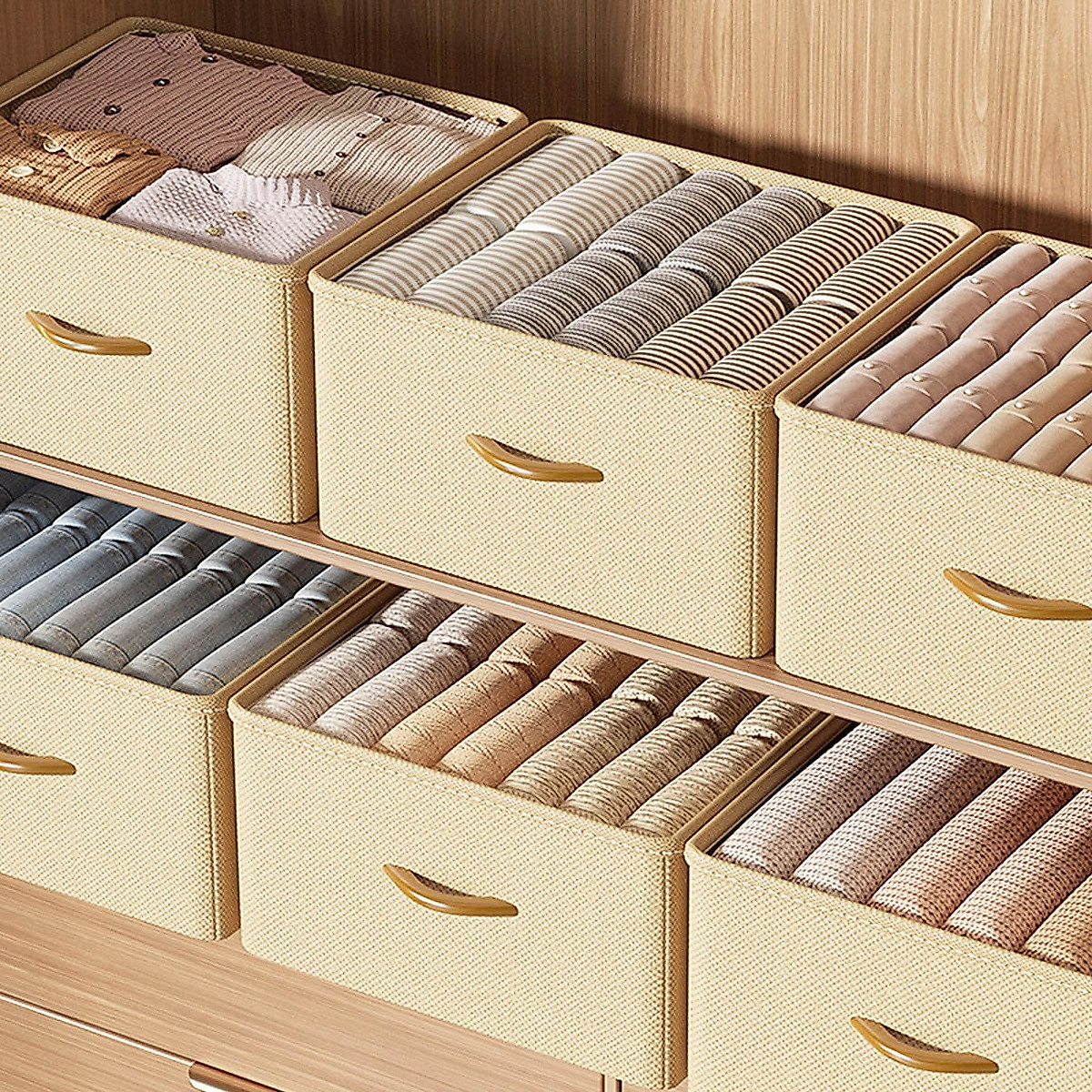 PONPRNGY Cloth Storage Bin - Large Capacity Storage Bins Closet Organizer System, Household Wardrobe Layered Sorting Box Clothes Pants Fabric Art Drawer Folding Clothes Storage Box (B/medium)