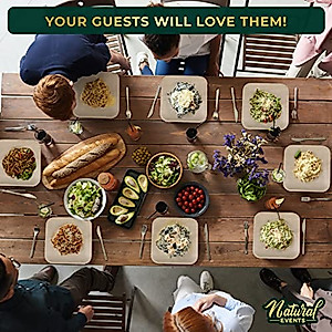 Natural Events 8" Premium Palm Leaf Plates - Disposable Party Set for Charcuterie Appetizers & Dinners, Heavy Duty Bamboo Wood, 100% Compostable, Biodegradable & Eco-Friendly (8 Inch Square, 50 Pack)