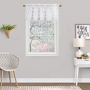 WestWeir White Ruffle Farmhouse Valance - Shabby Chic Layered Curtain for Bedroom (Set of 2)