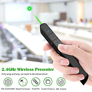Norwii Presentation Clicker Green Light Pointer USB Rechargeable Wireless Presenter PowerPoint Clicker Hyperlink Presentation Remote Control Slide Advancer RF 2.4GHz for Keynote/Mac/PC/Laptop …