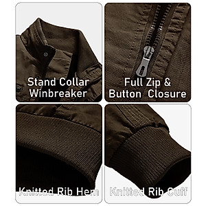 EKLENTSON Jacket Winter For Men Military Jacket Bomber Jacket Lightweight Windproof Windbreaker Coffee L