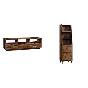 Sauder Harvey Park Credenza, for TVs up to 70", Grand Walnut Finish & Harvey Park Narrow Bookcase, Grand Walnut Finish
