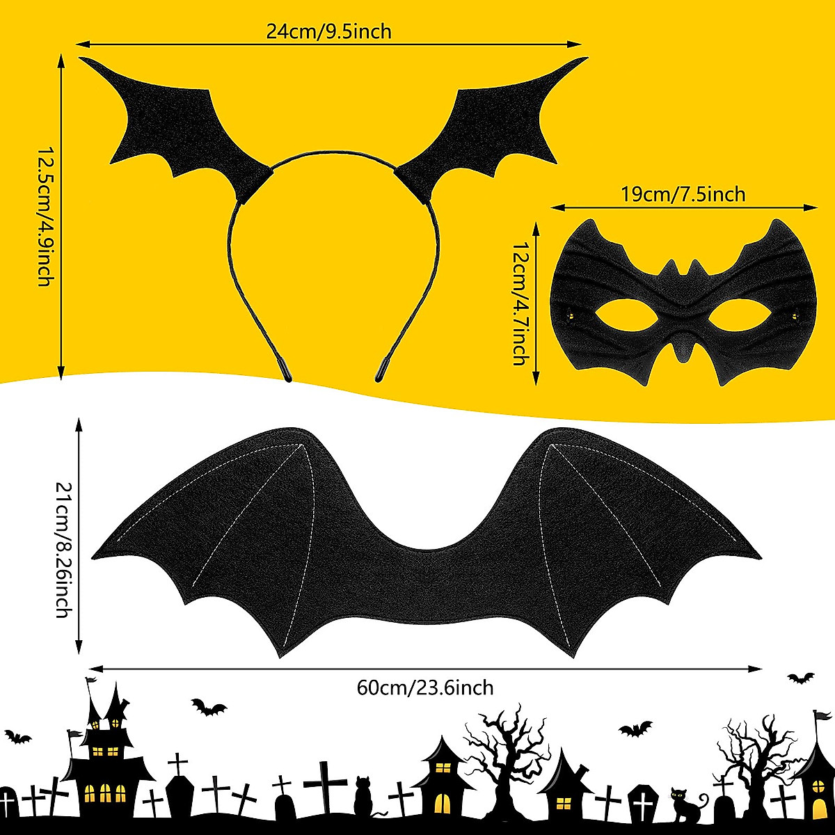 Luinabio Halloween Bat Costume Accessory Bat Ears Headband and Bat Eye Mask for Halloween Party, Cosplay, Costume Ball, Carnival