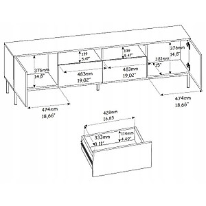 Homlando Ravenna C TV Stand 79" – Lowboard TV Cabinet – Gaming Center for TVs Up to 85” – LED TV Unit - TV Entertainment – Center with Storage for Living Room – White Matte with White Gloss Fronts