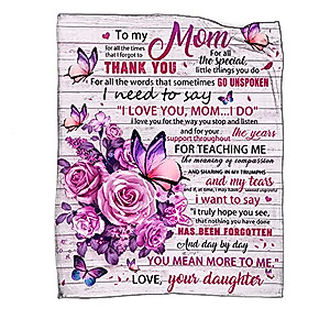to My Mom Blanket from Daughter, Mom Pink Butterfly Blanket, Gifts for Mom, Mom Gifts from Daughters, Birthday for Mom Super Soft Cozy Flannel Throw Blanket 60" X 50"