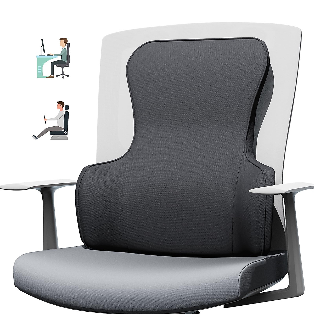 Lumbar Support Pillow Memory Foam Adjustable Back Cushion with Strap for Lower Back Pain Relief- Ideal for Office Chair, Car Seat, Bed, Recliner - Black