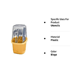 Toledo Covered Cutlery and Utensil holder, Flatware Plastic Caddy Organizer for Silverware with Cover top Perfect for Kitchen, picnic, home, BBQ, Party, Camping, Outdoor and Restaurant (Biege)