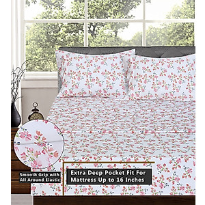 RUVANTI 100% Cotton Full Size Bed Sheets, 4 Pieces, Soft & Breathable Percale Weave Bedding, Deep Pocket 16", Hotel Standard, Crisp Cool Feel, Durable, Perfect Sheet Set Floral, Bloomex