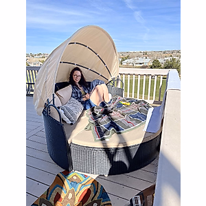 Sqodok Outdoor Daybed Cushion Cover 66" Patio Daybed Cushion Cover Waterproof with Elastic Band Outdoor Round Daybed Cushion Cover Replacement, Cover ONLY, Tan