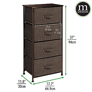 mDesign Tall Dresser Storage Tower Stand with 4 Removable Fabric Drawers - Steel Frame, Wood Top Organizer for Bedroom, Entryway, Closet - Lido Collection - Espresso Brown