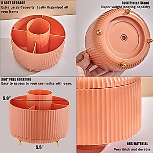 Makeup Brush Holder Organizer,360° Rotating Make up Organizer Storage,5 Slot Makeup Brushes Cup,for Vanity Decor,Bathroom Countertops,Desk Storage Container,Cosmetic Display Cases