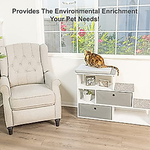 PetFusion Pet Step Window Perch Bookshelf w/ Storage Baskets |28” Tall Dog & Cat Perch, 8” Stair Height |Multi-Functional Modern Pet Furniture w/ Carpeted Step Pads & 1” Thick Premium Foam Perch Pad