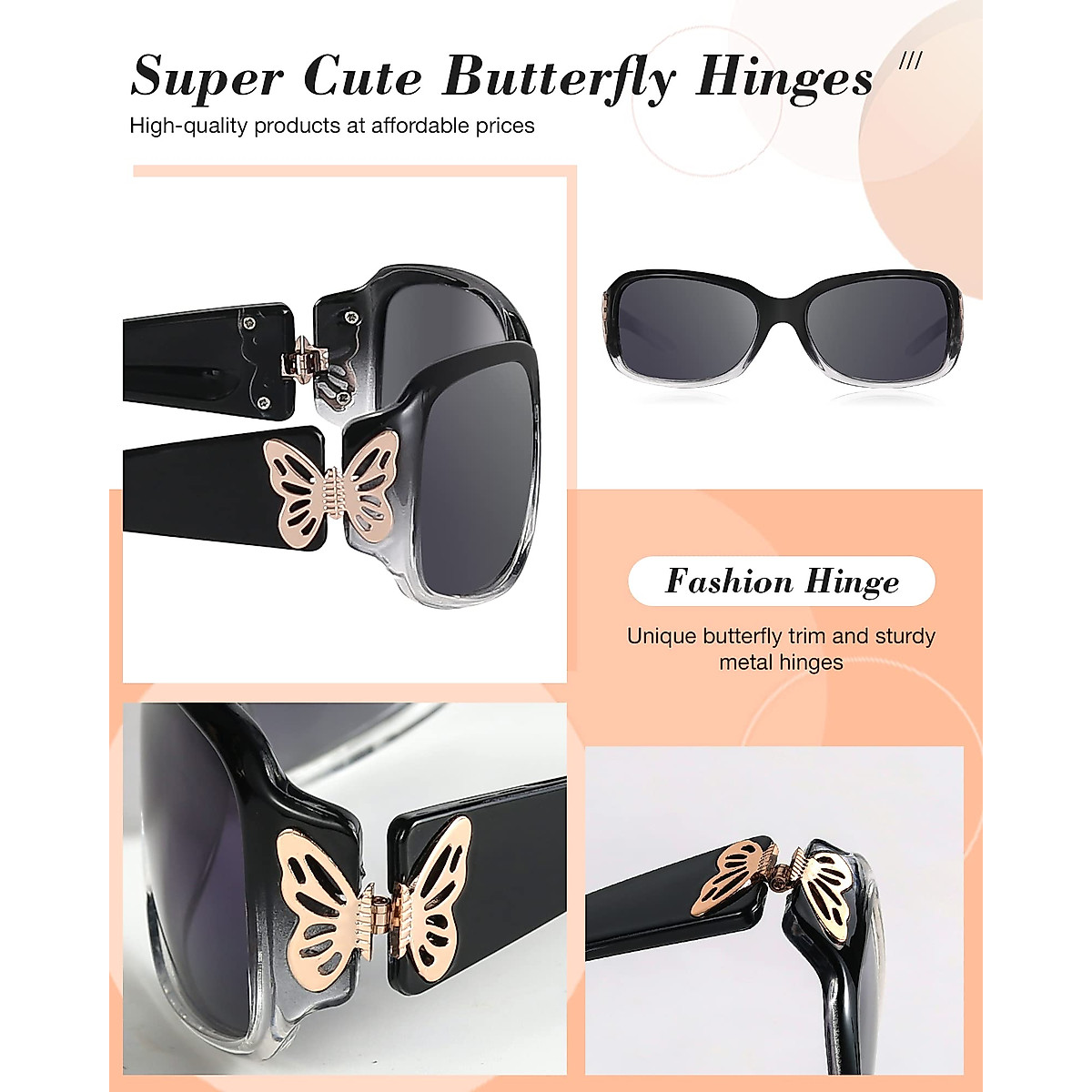 LVIOE Polarized Sunglasses for Women, Fashion Butterfly Decoration Driving Fishing-99.99% UV Protection