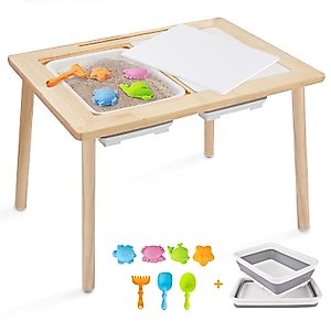 Frogprin Upgrade Sensory Table for Toddlers, Kids Table with 2 Large Storage Bins 7 Sand Toys Play Sand Table Activity Table Indoor/Outdoor for Boys Girls Gift (Oak)