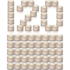 Hortsun 120 Pieces Flameless Tea Lights Candles Longer Battery Operated Votive Led Candles Flickering Romantic Tealights for Seasonal Festival Celebration Decor (Warm White)
