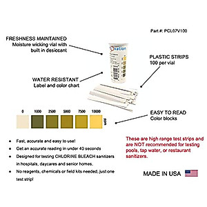 Extra High-Level Chlorine Test Strips, 0-10,000 ppm [Vial of 100 Strips]
