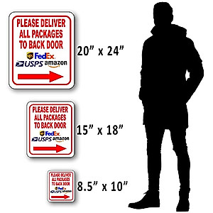 Please Deliver All Packages to Back Door Right Arrow Delivery Sign for Delivery Driver Delivery Instructions for My Packages from Amazon, FedEx, USPS, UPS - Indoor Outdoor Signs for Home - 8.5"x10"