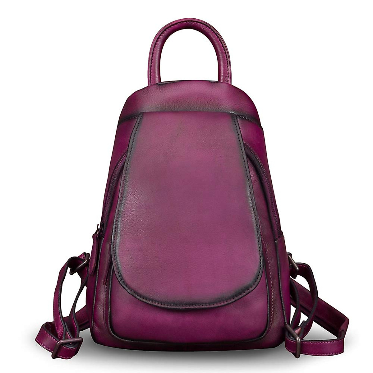 IVTG Genuine Leather Backpack for Women Vintage Real Leather Rucksack Fashion Shoulder Knapsack Purse Daypack Bag (Purple)