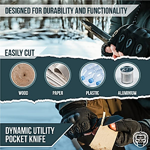 Holtzman's Gorilla Survival 'Clip Point' Folding Knife featuring D2 Steel Blade with G10 Tactical Handle in Gift Box Set (Black+Orange)