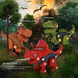 WeYingLe Take Apart Dinosaur Toys for Kids Dino Building Toy Set with Electric Drill T Rex Triceratops Velociraptor STEM Toys for 3 4 5 6 7 Year Old Boys and Girls (Triceratops)