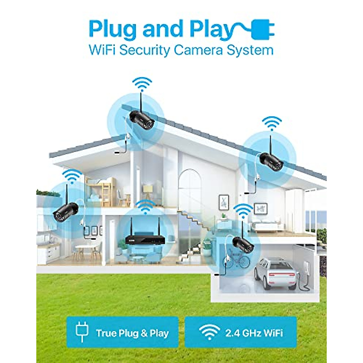 ZOSI 2K 3MP Wireless Security Camera System, H.265+ 8 Channel CCTV NVR with 2TB Hard Drive for 24/7 Recording and 8 x 3MP WiFi IP Camera Outdoor Indoor, Night Vision, Motion Alert, Remote Control
