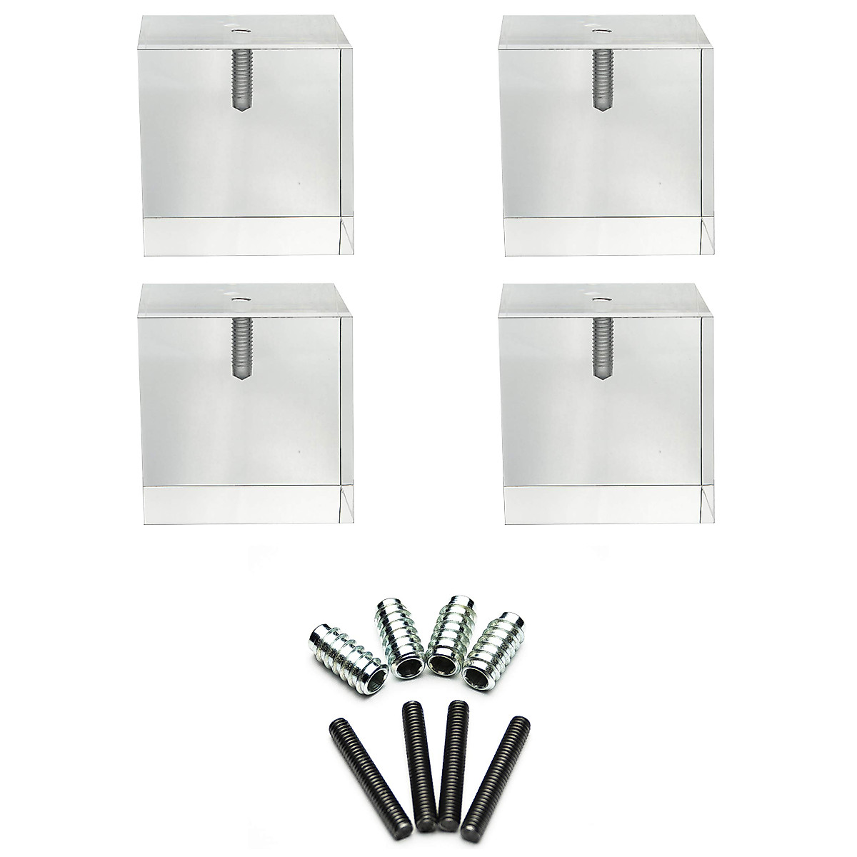 Osborne Cube Acrylic Furniture Foot (Set of Four), 3" H x 3" W, Acrylic Furniture Feet, Great for Contemporary and Modern Spaces, Perfect for Sofas, Chairs, Cabinets, Dressers and More