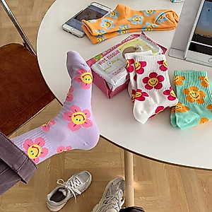 IIG 3-6 Pairs Womens Cute Animal Patterned Funny Novelty Cotton Crew Socks (Flower 2-5 pairs)