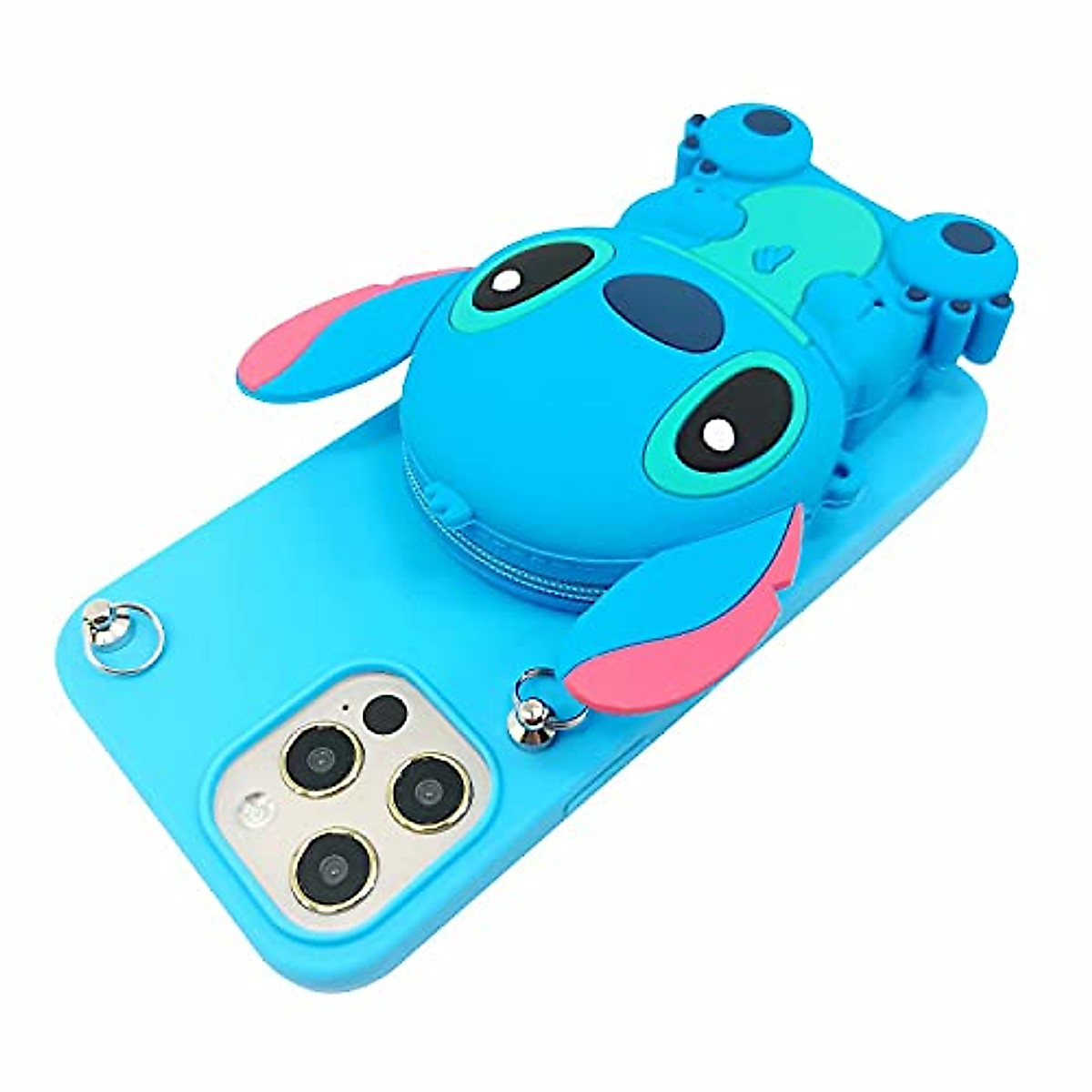 DiDicose Case Compatible with Samsung Galaxy A32 5G Cute 3D Cartoon Purse Wallet with Lanyard Wrist Strap Soft Silicone Cover Camera Lens Protector for Samsung Galaxy A32 5G Alien Dog Blue
