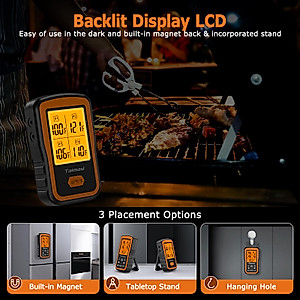 Wireless Digital Meat Thermometer with 4 Probes & Meat Injector, Upgraded 500FT Remote Range Cooking Food Thermometer for Grilling & BBQ & Oven & Kitchen, LCD