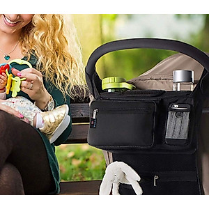 Pulli Universal Baby Stroller Bag Organizer with Insulated Cup Holders for Moms On The Go. Diaper Storage, Secure Straps, Detachable Bag, Pockets for Phone, Keys, Toys. Fits All Strollers.