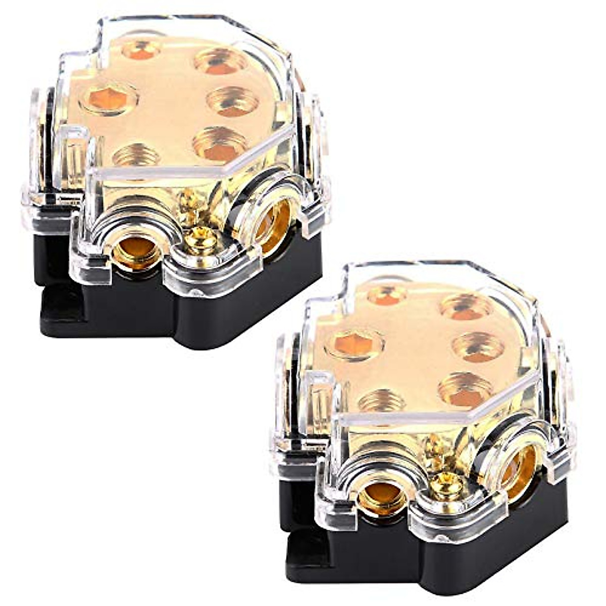 VonSom 5 Way Power Distribution Block, 1x 0 Gauge in, 2/4/8 Gauge Out Amp Power Distribution Ground Distributor Connecting Block for Car Amplifier Audio Splitter (2 Pieces)